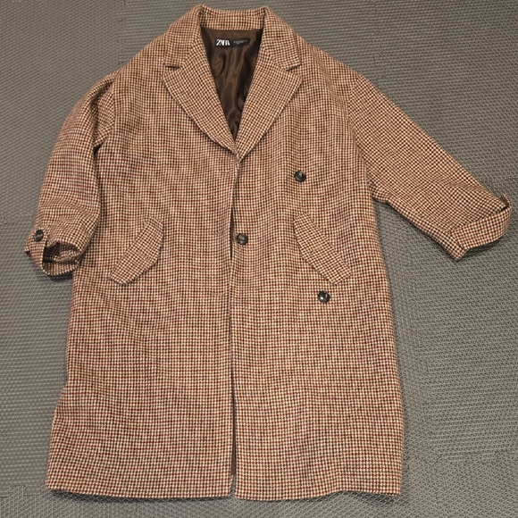 Zara | Jackets & Coats | Zara Womens Tan Checkered Trench Coat | Poshmark